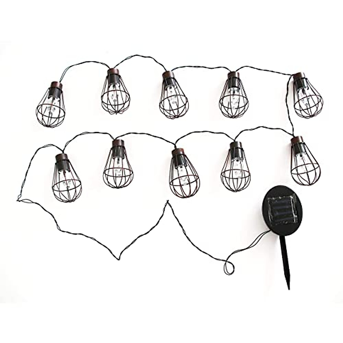 MakForU Solar String Lights Outdoor, 10ft 10 LED Bulbs Hanging Light Retro Metal Industrial-Style Waterproof Solar Powered Light for Patio Garden Wedding Bistro