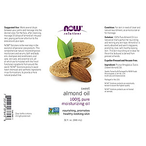NOW Solutions, Sweet Almond Oil, 100% Pure Moisturizing Oil, Promotes Healthy-Looking Skin, Unscented Oil, 32-Ounce