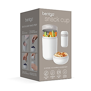 Bentgo Snack Cup - Reusable Snack Container with Leak-Proof Design, Toppings Compartment, and Dual-Sealing Lid, Portable & Lightweight for Work, Travel, Gym - Dishwasher Safe (White)