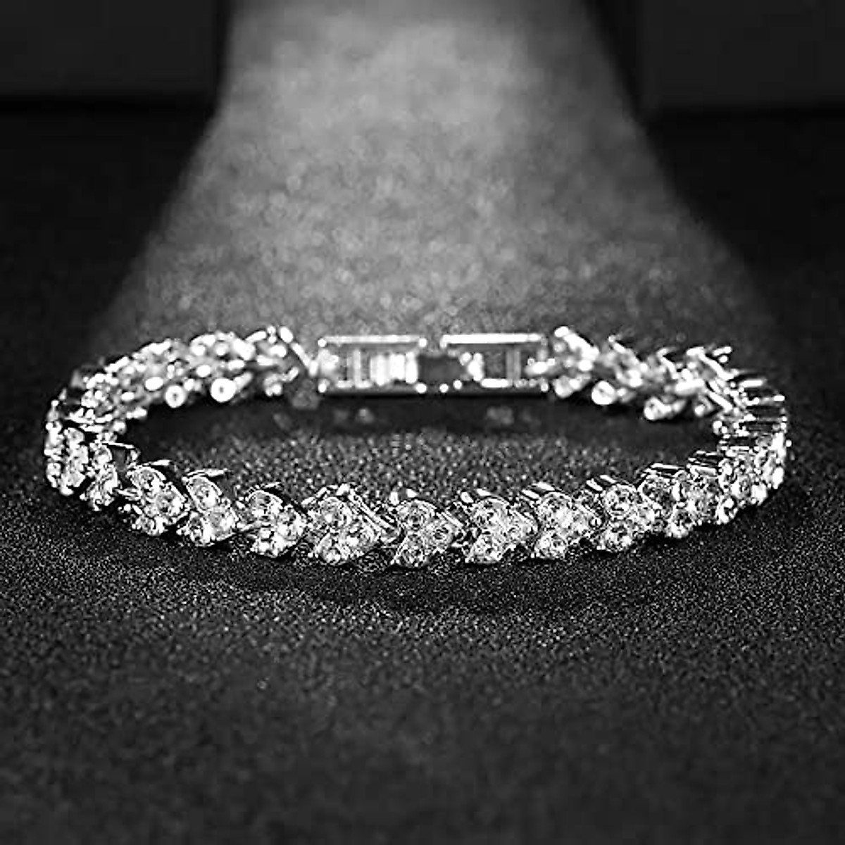 QLKILYR Silver Bracelets for Women, Classic Bling Cubic Zirconia Tennis Bracelet for Female Jewelry-6.5 Inch