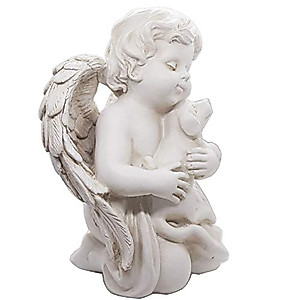 Angel with Dog Statue Pet Dog Memorial Statue Indoor Outdoor Home Garden Guardian Rememberance Dog Puppy Figurine, 7-in