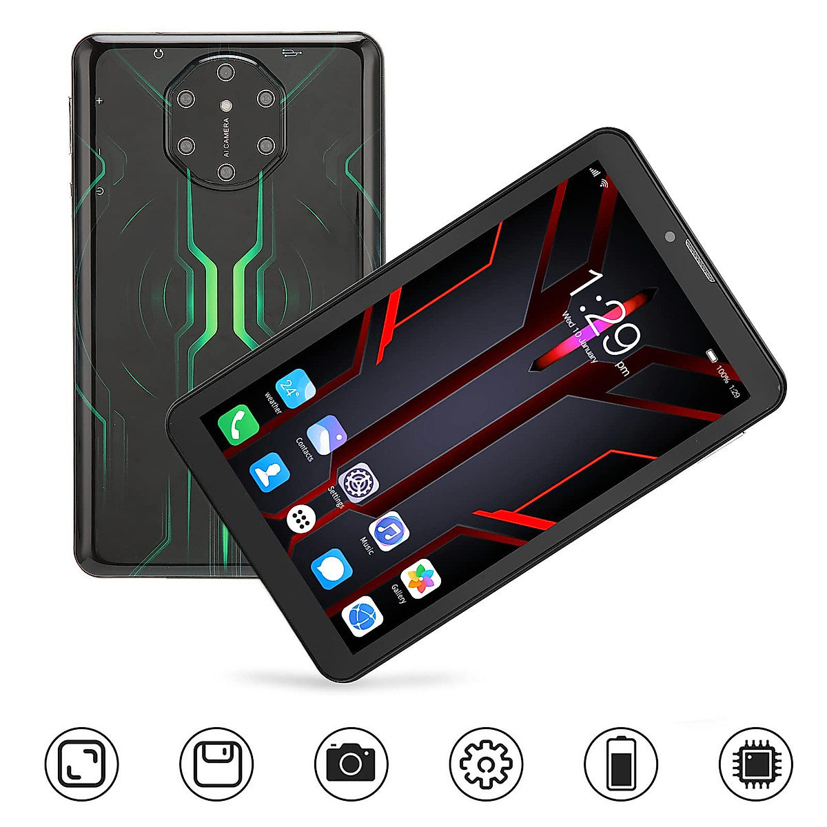 Tablet for Kids, MT6592 8 Cores CPU Green 1960x1080 IPS for Android 10 7 Inch Tablet Dual Camera for Work (US Plug)