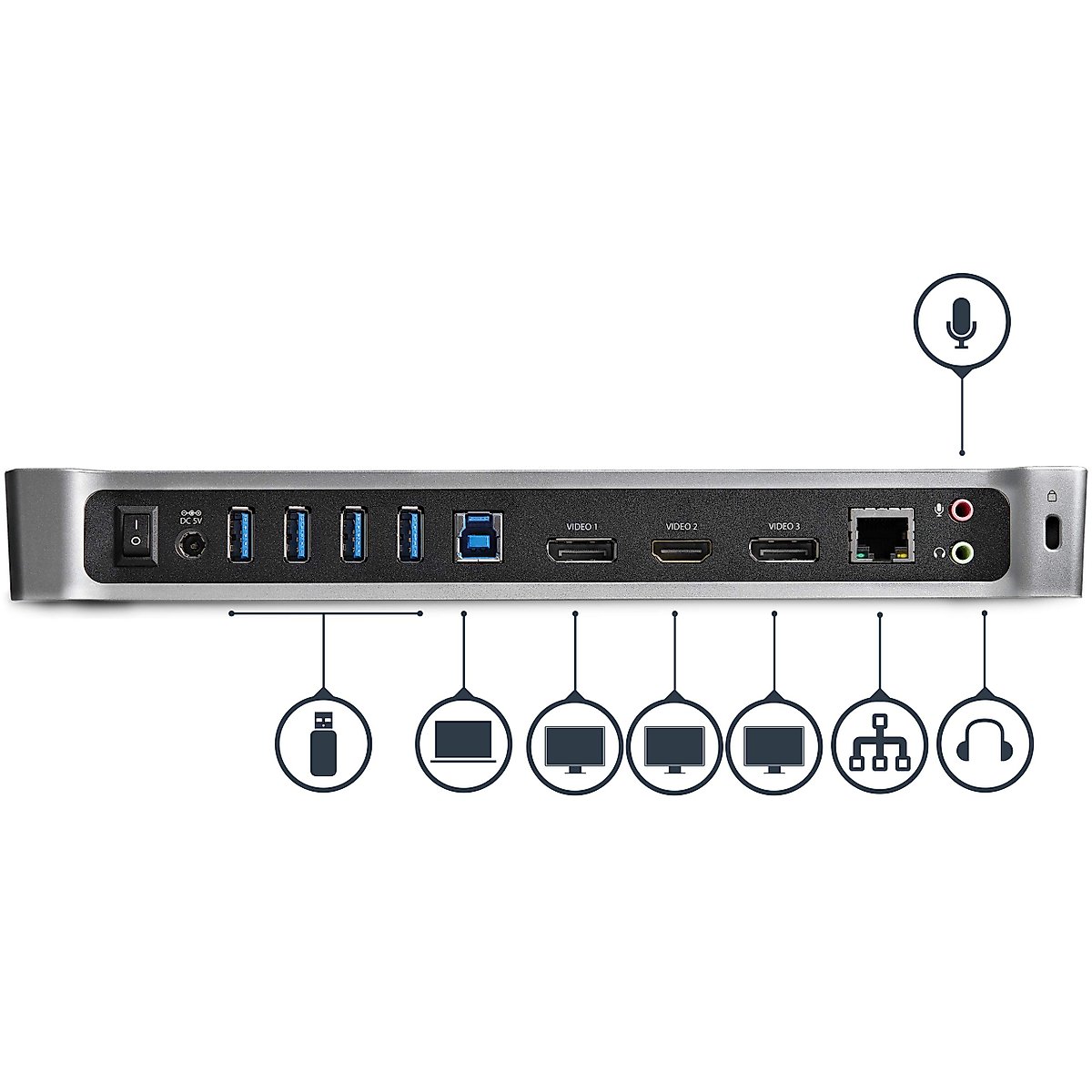 StarTech.com Triple Monitor USB 3.0 Docking Station, 2x 4K DisplayPort & HDMI, USB Type A Universal Laptop Dock, Windows/Mac, TAA