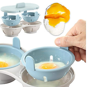 AMOYER 1pc 2 Cavity Egg Poacher Safety Microwave Double Egg Poaching Cups Ware Easy Breakfast Set Egg Cooking with Cover for Oven Stovetop Steamer