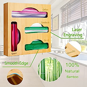 Wahopy Ziplock Bag Neat Organizer for Kitchen Drawer, Food Storage Bag Bamboo Dispenser Holder, Compatible with Gallon, Slider Quart, Sandwich and Snack Various Size Bag, Anti Slip, Easy to Use