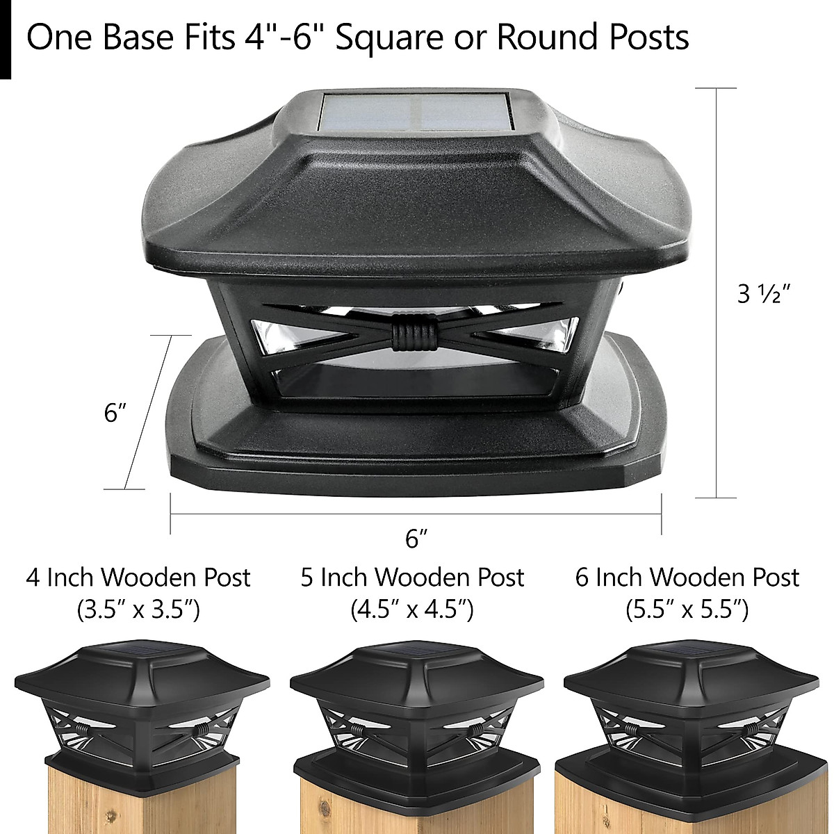 Davinci Lighting Flexfit Solar Outdoor Post Cap Lights - Includes Bases for 4x4 5x5 6x6 Wooden Posts - Bright LED Light - Slate Black (8 Pack)