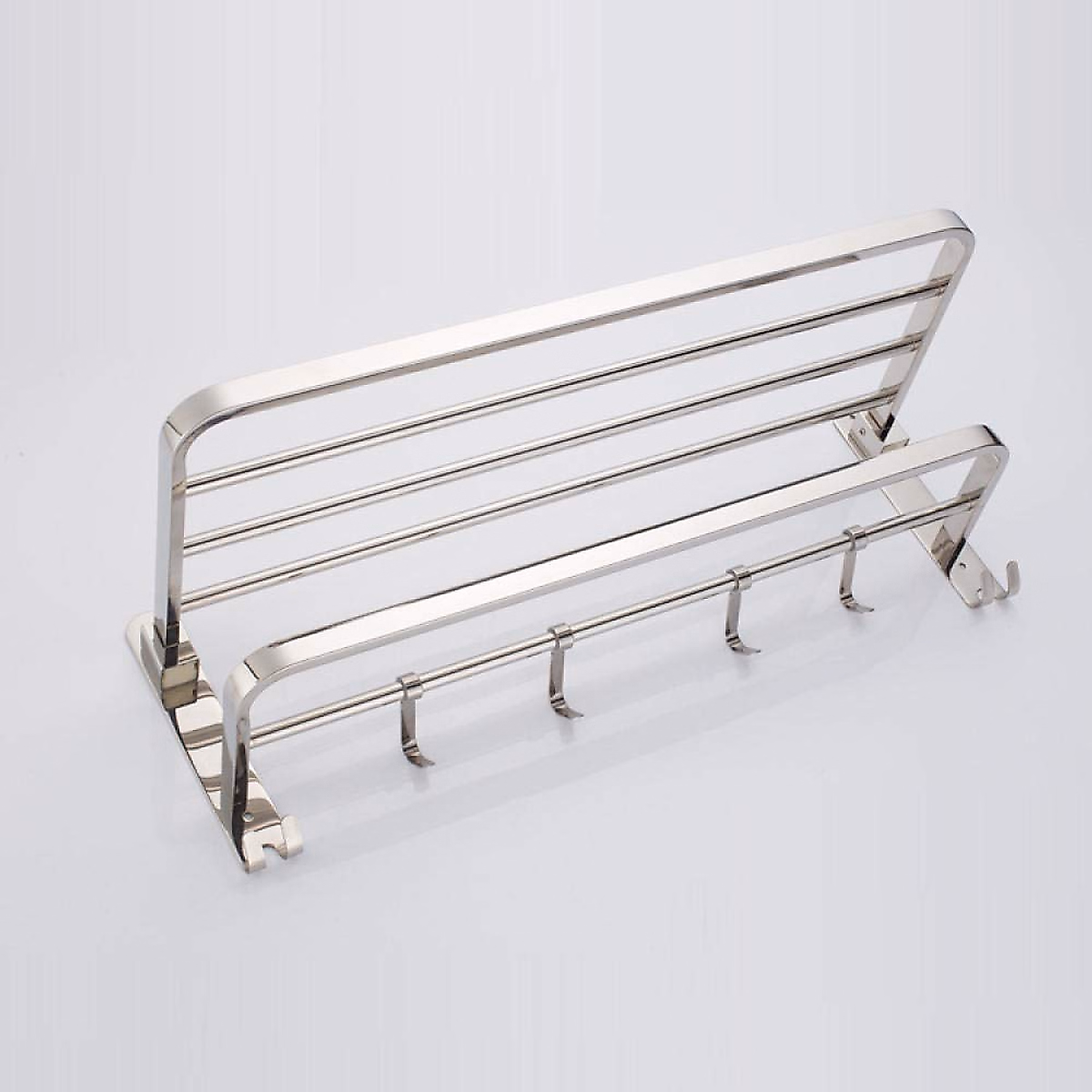 SUS304 Stainless Steel Thickened Mirror Polished Double Layer Foldable Towel Rack with Hook-Length 60CM Wall Mounted Towel Bar Hanging for Kitchen Bathroom Cupboard (Length 60CM)