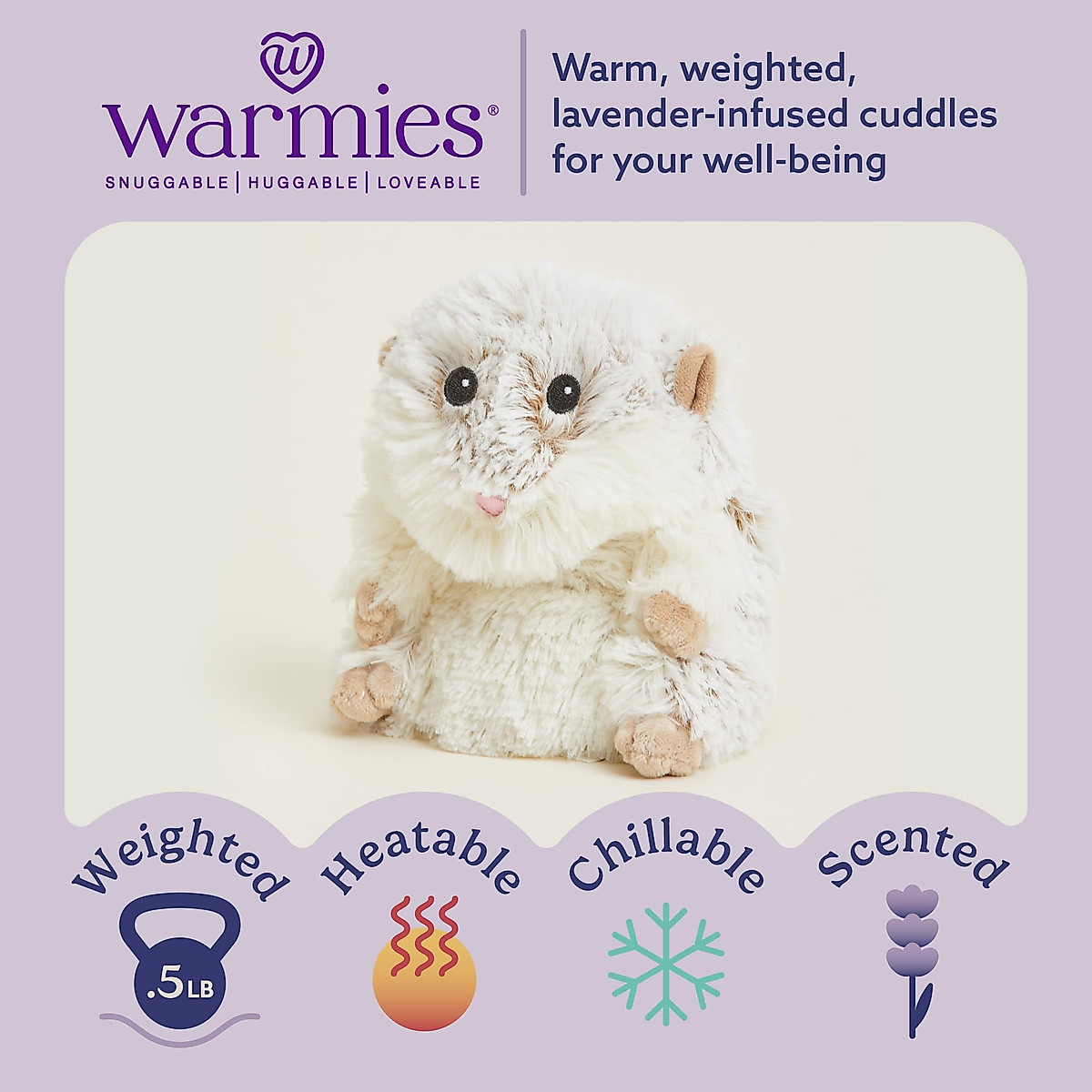 warmies Junior Microwavable & Weighted Stuffed Animals, Hamster - Heated Stuffed Animal Plushie for Warmth & Comfort - Cute Soft Plush Toys for Adults & Children (Boys, Girls, Babies & Toddlers)
