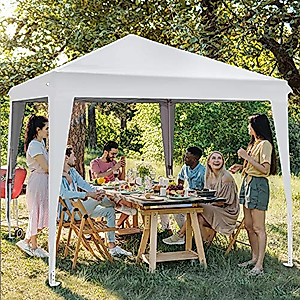 ASTEROUTDOOR 10'x10' Pop Up Canopy with Sidewalls, Adjustable Leg Heights, Windows, Wheeled Carry Bag, Stakes and Ropes, White