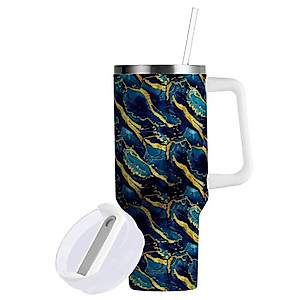 RPLIFE Chic Marble 40oz Tumbler with Handle, Stainless Water Bottle, Insulated Coffee Mug with Lid