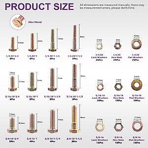 Swpeet 240Pcs 1/4-20 5/16-18 3/8-16 12 Sizes Grade 8 USS Nut Bolts Assortment Kit, Heavy Duty Bolt Nut and Washer Assortment Coarse Thread Hex Head Cap Screws Bolt Flat and Lock Washer