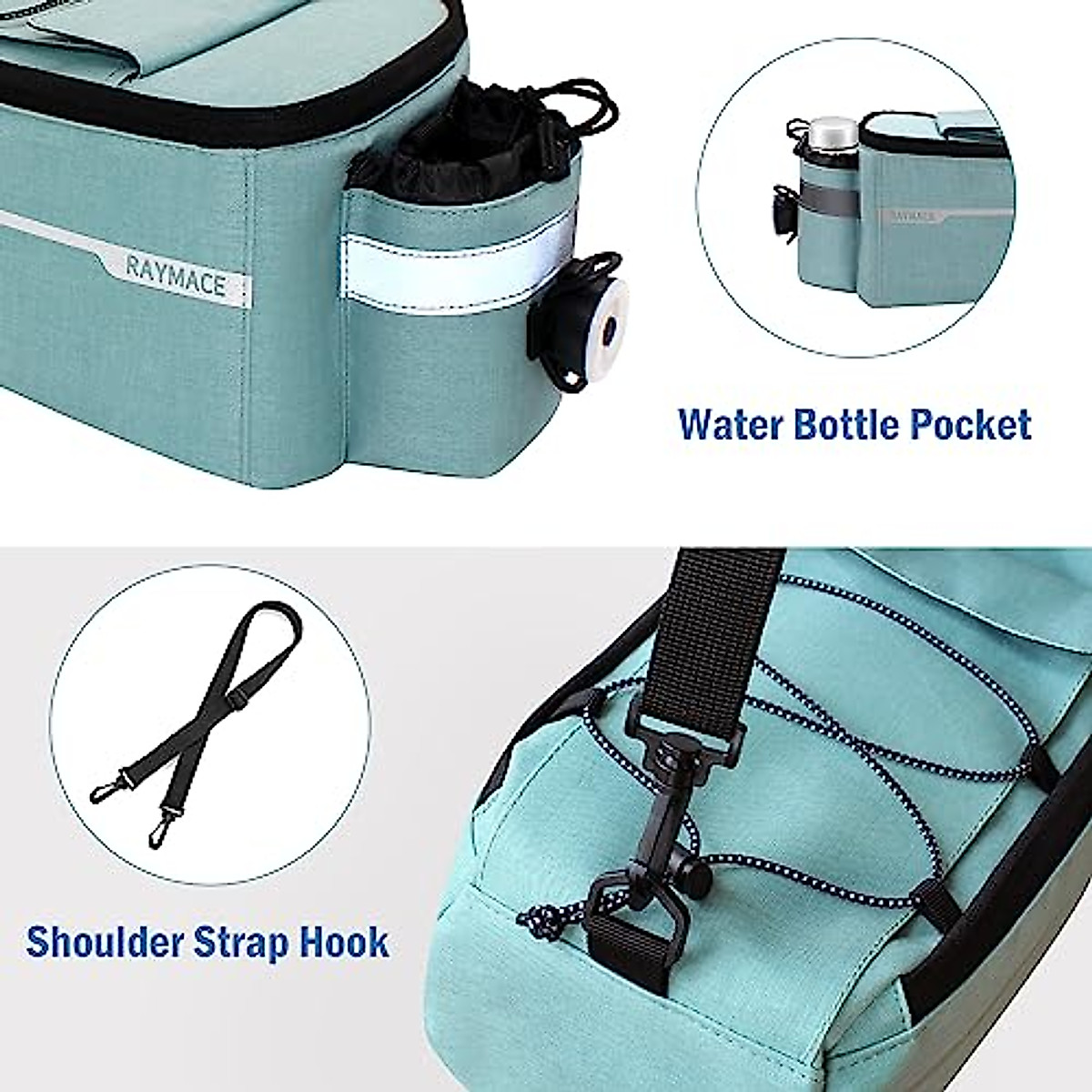 RAYMACE Bike Trunk Cooler Bag With Tail Light,Bicycle Rear Rack Bag Insulated Storage 8L,Pannier Bag (Viridian Green)