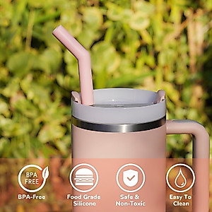 Tomorotec 40oz Straws, 13 Inch Stainless Steel Straw with Silicone Extender Tip for Stanley Adventure Quencher Tumbler 6-Pack with 2 Brushes, 0.35" Diameter Straws Food Grade BPA-Free Colorful Set