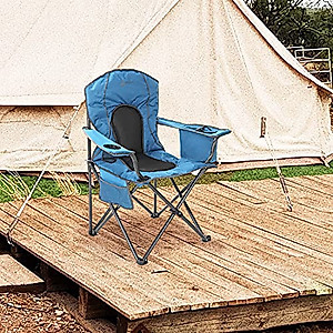 ARROWHEAD OUTDOOR Portable Folding Camping Quad Chair w/ 4-Can Cooler, Cup-Holder, Heavy-Duty Carrying Bag, Padded Armrests, Supports up to 330lbs
