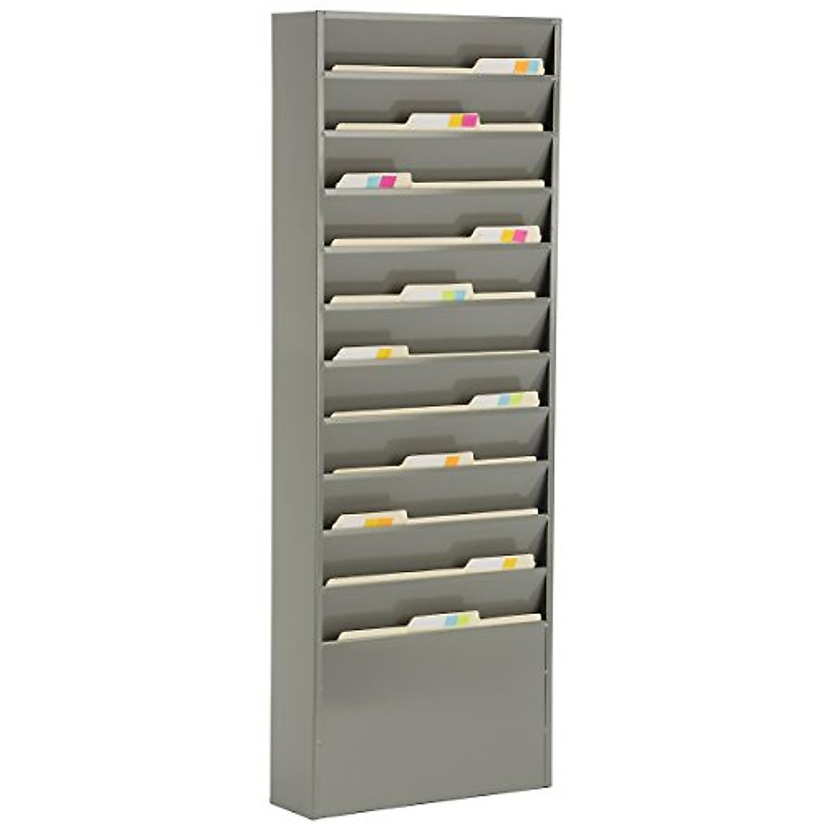 Displays2go Office File Folder Wall Rack, 11 Tiered Pockets, Medical Chart Folders (Gray Powder Coated Steel)