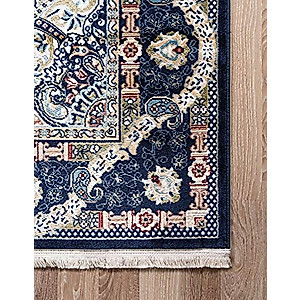 Unique Loom Narenj Collection Classic Traditional Medallion Textured Design Area Rug, 5 x 8 ft, Navy Blue/Tan