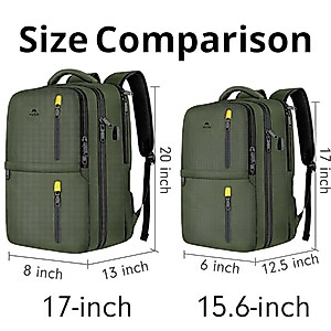 Travel Carry on Backpack, Flight Approved Laptop Backpack with USB Charging Port, Durable Computer Bag for Men Women Fits 15.6 In Laptop, Anti-Theft Waterproof Work Daypack for Business College, Green