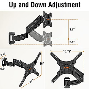 ELIVED Height Adjustable TV Wall Mount for Most 23-55 Inch TVs, Spring Arm Full Motion Swivel Tilt Articulating TV Mount Bracket Fits Max VESA 400x400mm, 44 lbs YD1010