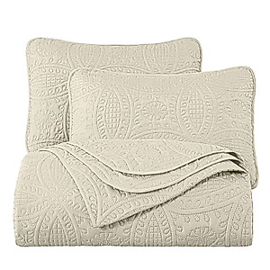 Chezmoi Collection Austin 3-piece Oversized Bedspread Coverlet Set (King, Ivory)