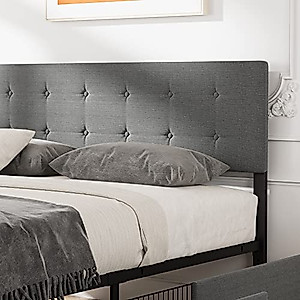 Amyove Queen Bed Frame with 4 Storage Drawers,Fits 8'' 10'' 12" Mattress (Queen (U.S. Standard)), Grey (Bed 0927)