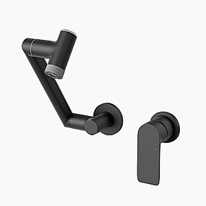 Lefton Wall Mount Bathroom Faucet with Temperature Display (Battery-Free), Single Handle Wall Mount Faucet for Bathroom Sink, Matte Black, BFWM2401-3