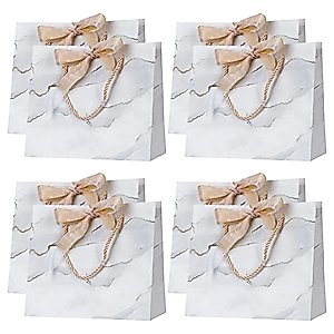 Homelove 8 Pieces Large Gift Bags,10.6" X 4.7" X 11.8" Marble Pattern Gift Bag with Ribbon Bow, Waterproof Paper Gift Bag for Holiday Birthday Christmas Wedding Party