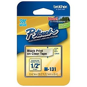 1/2" (12mm) Black on Clear P-Touch M Tape for Brother PT-100, PT100 Label Maker
