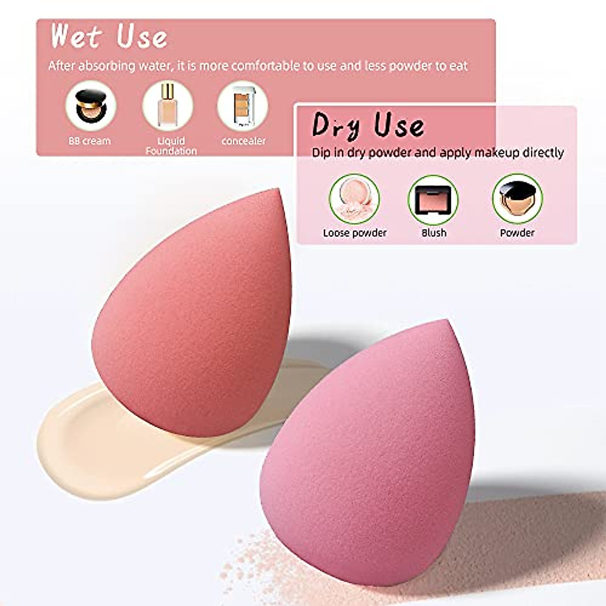 COSTICA 5 Pcs Makeup Sponge Set, Latex Free Beauty Blender, Foundation Blending Beauty Sponge with a Storage Box, Flawless for Liquid, Cream, and Powder(White Pink)