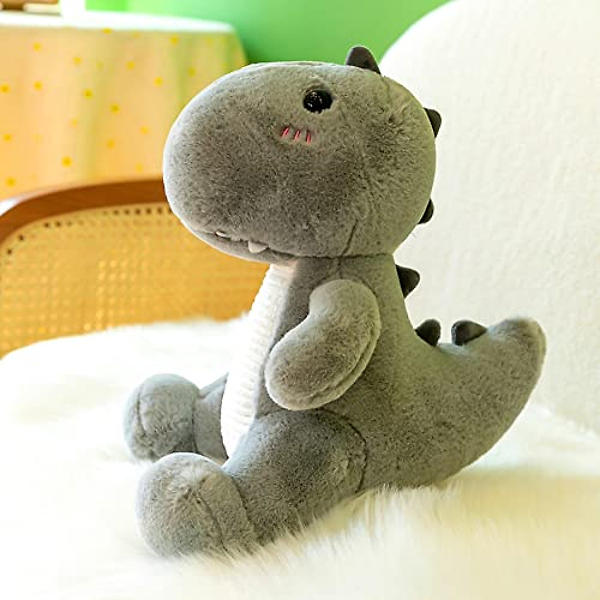 Cartoon Stuffed Animal Dinosaur Plush Toy Soft Dinosaur Plush Doll Toy Cute Furry Stuffed Dolls Hugging Pillow Sleeping Comfort Cushion Home Sofa Bedroom Decor Birthday Gift for Adults Kids Gray 25CM