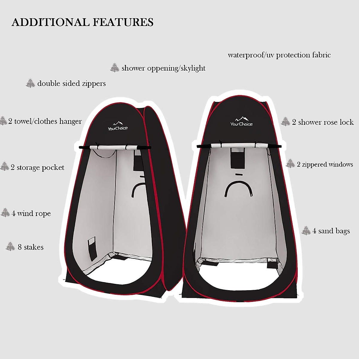 Your Choice Oversized 6.89FT Pop Up Privacy Tent - Camping Shower Changing Tent, Portable Bathroom Toilet Room - Color Black