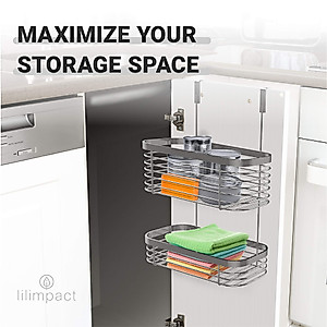 BZ Products Lilimpact Metal Over the Cabinet Kitchen Storage Organizer Basket for Kitchen Pantry- Large, Black (Chrome)