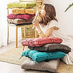 SUCADA Modern Velvet Chair Pads,Square Lumbar Back Support Seat Cushion Cozy Soft Seat Pad with Ties,Corduroy for Kitchen Garden Living Room Dining Office-Dark Gray a 43x43cm+43x30cm