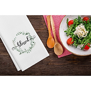 QIYUHOY Blessed Wreath Floral Kitchen Towels Tea Towels, 16 X 24 Inches Cotton Modern Dish Towels Dishcloths, Dish Cloth Flour Sack Hand Towel for Farmhouse Kitchen Decor,Housewarming Gifts,Mom Gifts