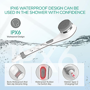 VOYOR Electric Body Brush Back Scrubber for Shower Rechargeable Exfoliating Bath Brush Powered Shower Brush with Non-Slip Long Handle Deep Cleansing, Exfoliation, Massaging Spin Brush BC100 (Gery)