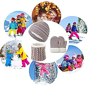 3Pcs Kids Winter Beanie Hat Scarf Gloves for 1-10 Years boys girls Set, Toddler Hats Gloves Scarf Set (Grey 1-4 yrs)