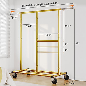 Raybee Clothes Rack Heavy Duty 405LBS Clothing Racks for Hanging Clothes 200+ Rolling Clothes Rack, Metal Clothing Rack with Wheels Rolling Commercial Garment Rack Portable Clothes Rack, Gold