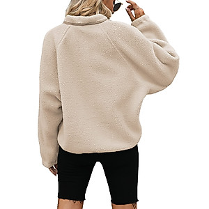 Yanekop Womens Fleece Jacket Fuzzy Long Sleeve Short Coats Button Down Sherpa Outerwear with Pockets(A Apricot,S)