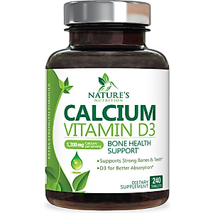 Calcium 1200 mg Plus Vitamin D3, Bone Health & Immune Support - Nature's Calcium Supplement with Extra Strength Vitamin D for Extra Strength Carbonate Absorption Dietary Supplement - 240 Tablets