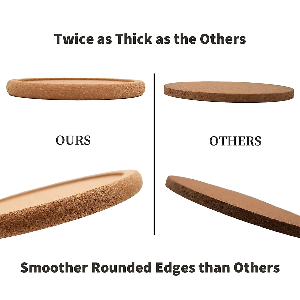 ToolMenu Cork Coasters for Drinks Absorbent - 6 Pcs 4 Inch with Lip Heat Resistant Reusable Drink Coaster Set Extra Thick Perfect Cups Mugs Glasses