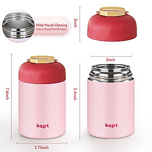 Avovy Thermos for Hot Food - 22 Oz Insulated Food Jar, Insulated Lunch Container with Bowl, Foldable Spoon& Fork, Powerful Insulated Food Thermos for School Office Camping Travel (Pink)