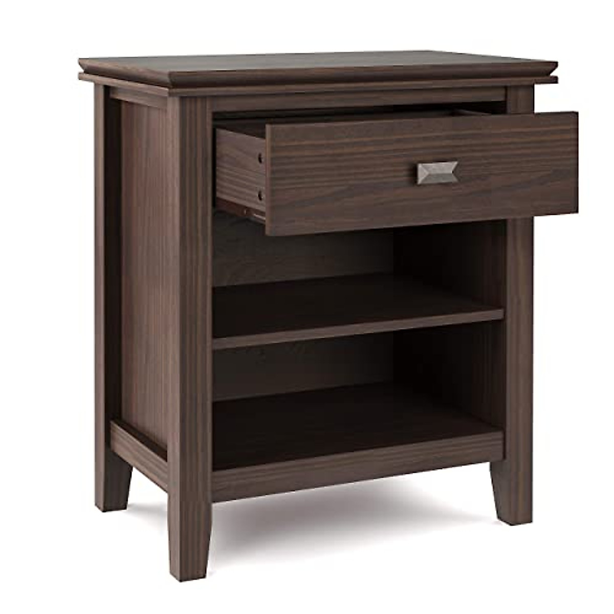 SIMPLIHOME Artisan 24 inches Wide Night Stand, Bedside table, Warm Walnut Brown SOLID WOOD, Rectangle, with Storage, 1 Drawer and 2 Shelves, For the Bedroom, Contemporary Modern