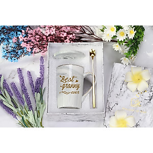 WENSSY Best Granny Ever Mug, Gifts for Granny, Birthday Mothers Day Gifts for Granny Grandma from Granddaughter Grandkis Grandson 14 Ounce Grey with Gift Box
