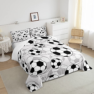 Football Comforter Set Soccer Ball Sports Pattern Bedding Bed Set for Kids Boys Girls Sports Theme Comforter Inner Fill Ball Competition Games Quilt Set Bedroom Collection 2Pcs Twin Size
