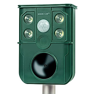 MAGIC CAT Solar Animal Repellent, Ultrasonic Outdoor Animal Repeller with Motion Sensor & Flashing Light, Waterproof Garden Yard Farm Repellent for Cat, Dog, Raccoon, Skunk, Squirrel, Deer, Rabbit