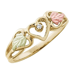 Diamond Heart Ring, 10k Yellow Gold, 12k Green and Rose Black Hills Gold Size 8.25
