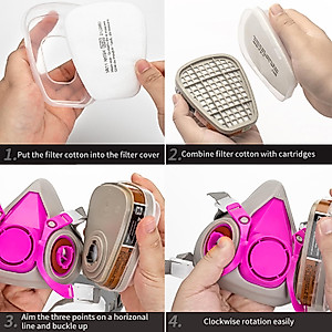 RANKSING Respirator Mask with Filters and Safety Glasses to Against Dust Gases Fumes Asbestos Chemicals while Painting Spraying Sanding Welding Construct and Work PPE 6200 Pink Medium