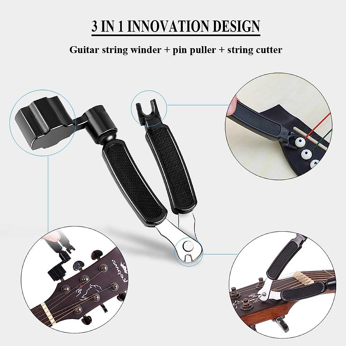 Guitar String Winder Cutter Pin Puller - 3 In 1 Multifunctional Guitar Maintenance Tool/String Peg Winder + String Cutter + Pin Puller Instrument Accessories (Style-A)
