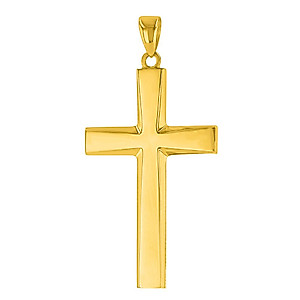 Jewelry America 14K Yellow Gold Plain and Simple Religious Cross Pendant Necklace, 24"