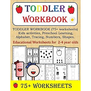 TODDLER WORKBOOK (75+ worksheets), Kids activities, Preschool Learning, Alphabet, Tracing, Numbers, Shapes, 2-4 year old