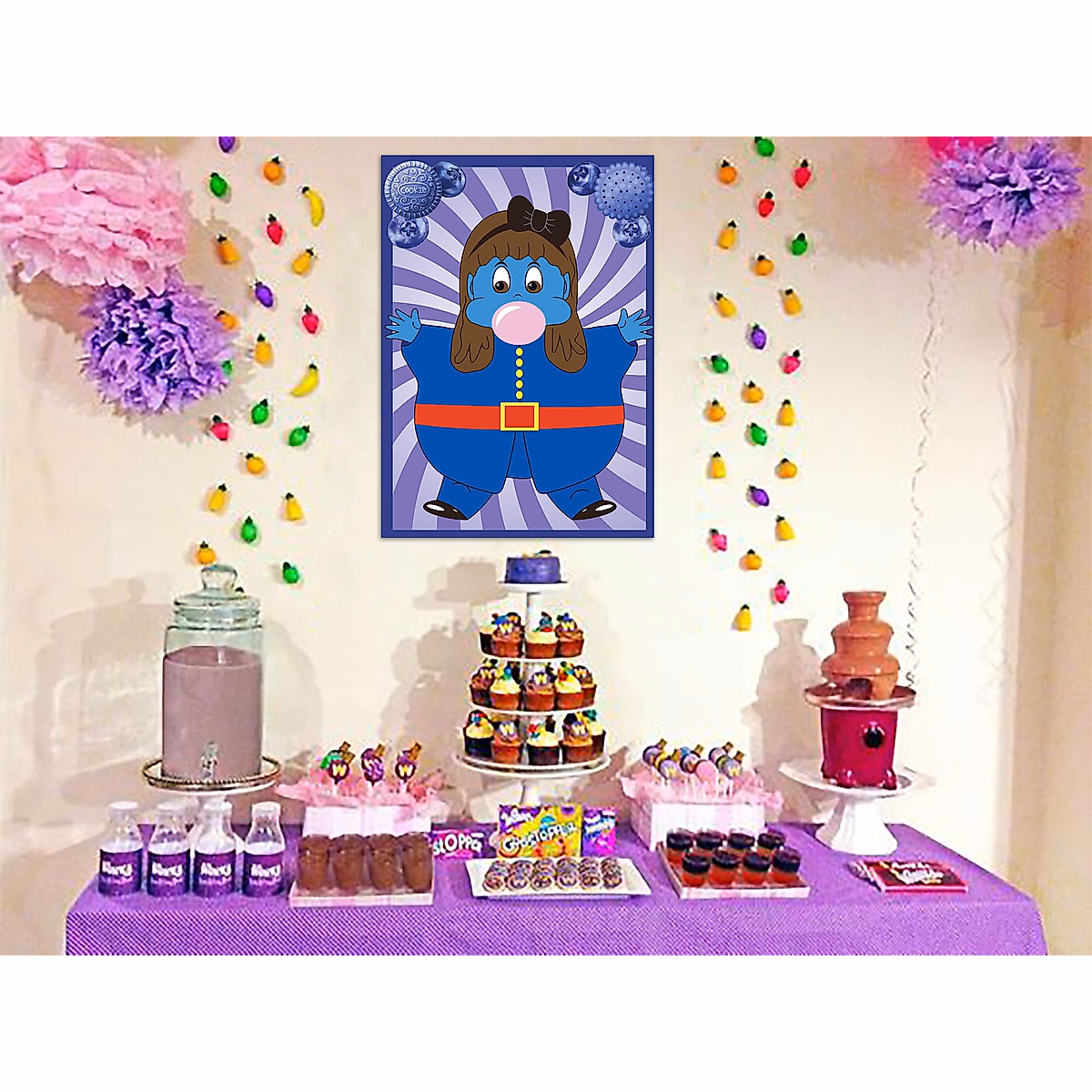 jkhycf Chocolate Factory Party Decorations Pin The Gum on the Violet Pin Game for Kids Candyland Birthday Party Decorations Halloween Cosplay Party Games for Kids